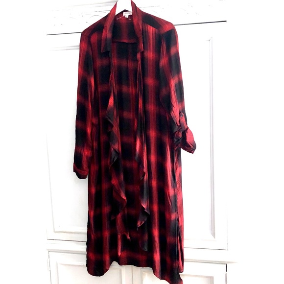 Dizzy | Sweaters | X Red Black Plaid Duster Cardigan Jacket Open | Poshmark